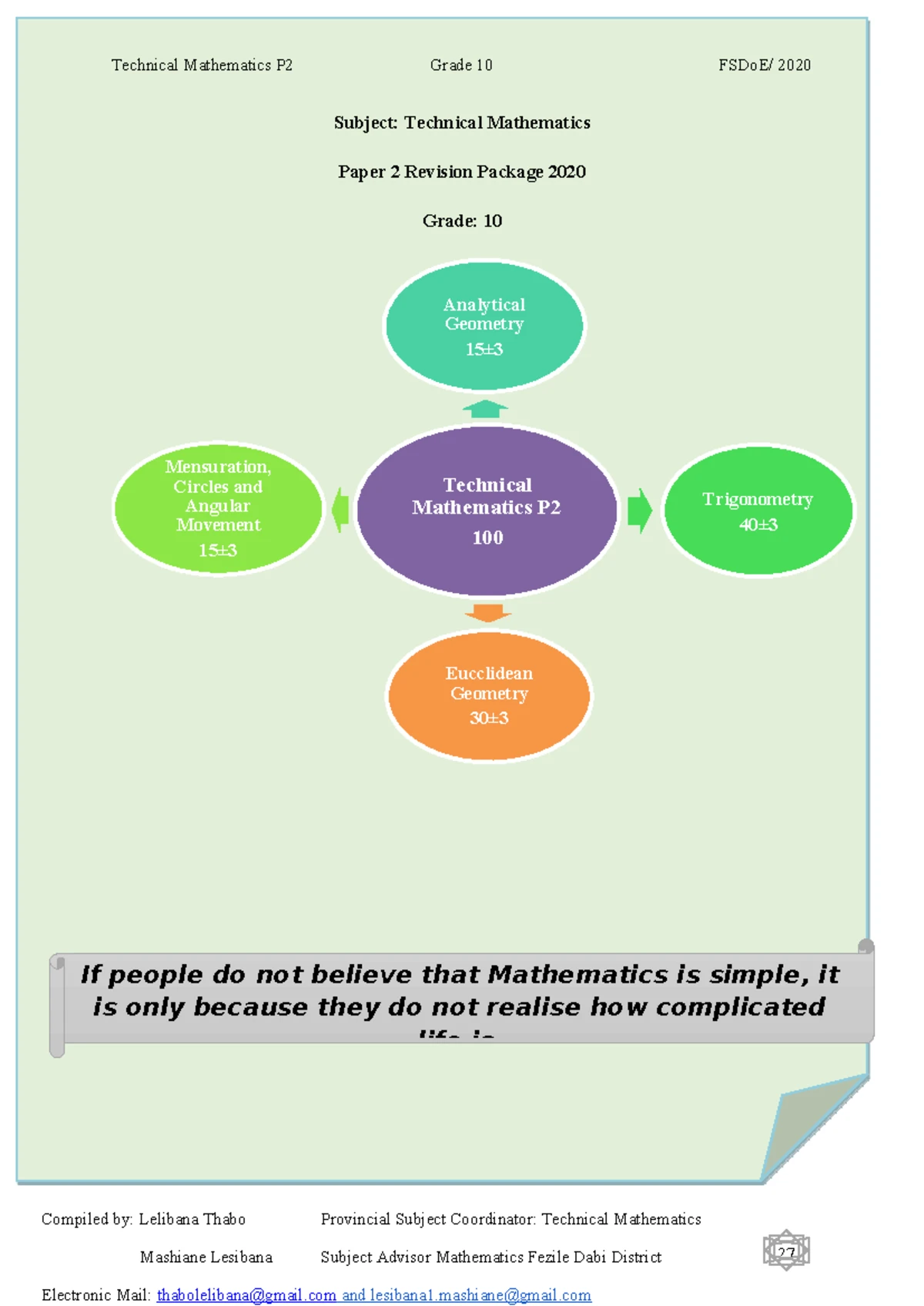 Technical Mathematics Gr 11 Term 3 Learner Support Material 2024 - Studocu