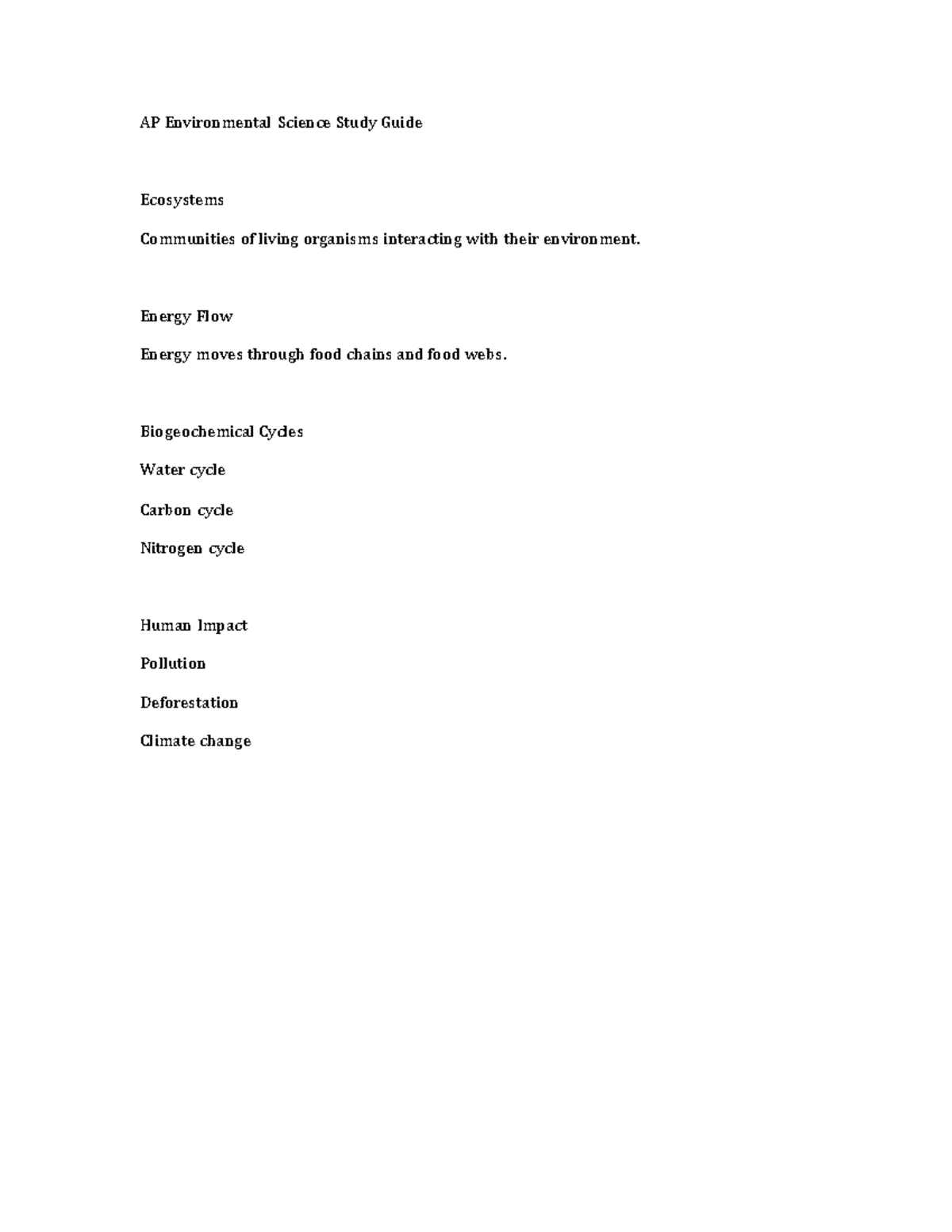 AP Environmental Science Study Guide - PSCI 1214 - AP Environmental ...