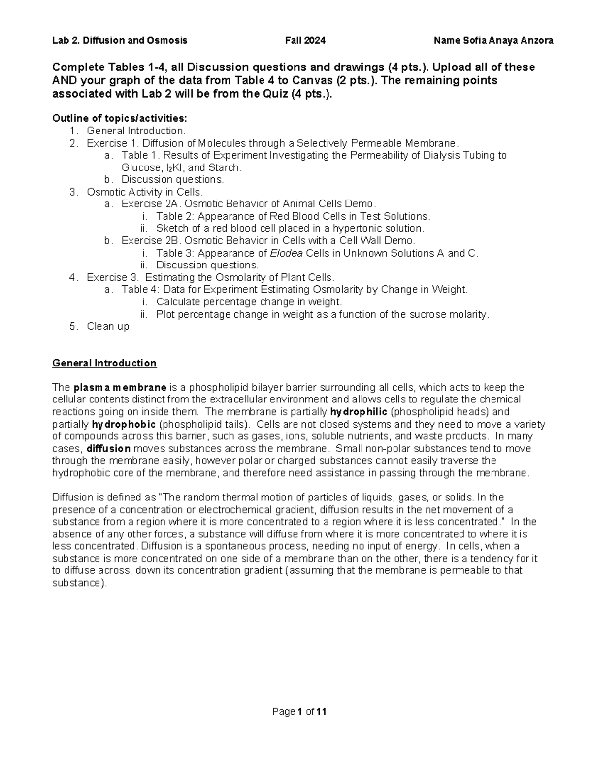 Lab 2: Investigating Diffusion and Osmosis in Biological Membranes ...