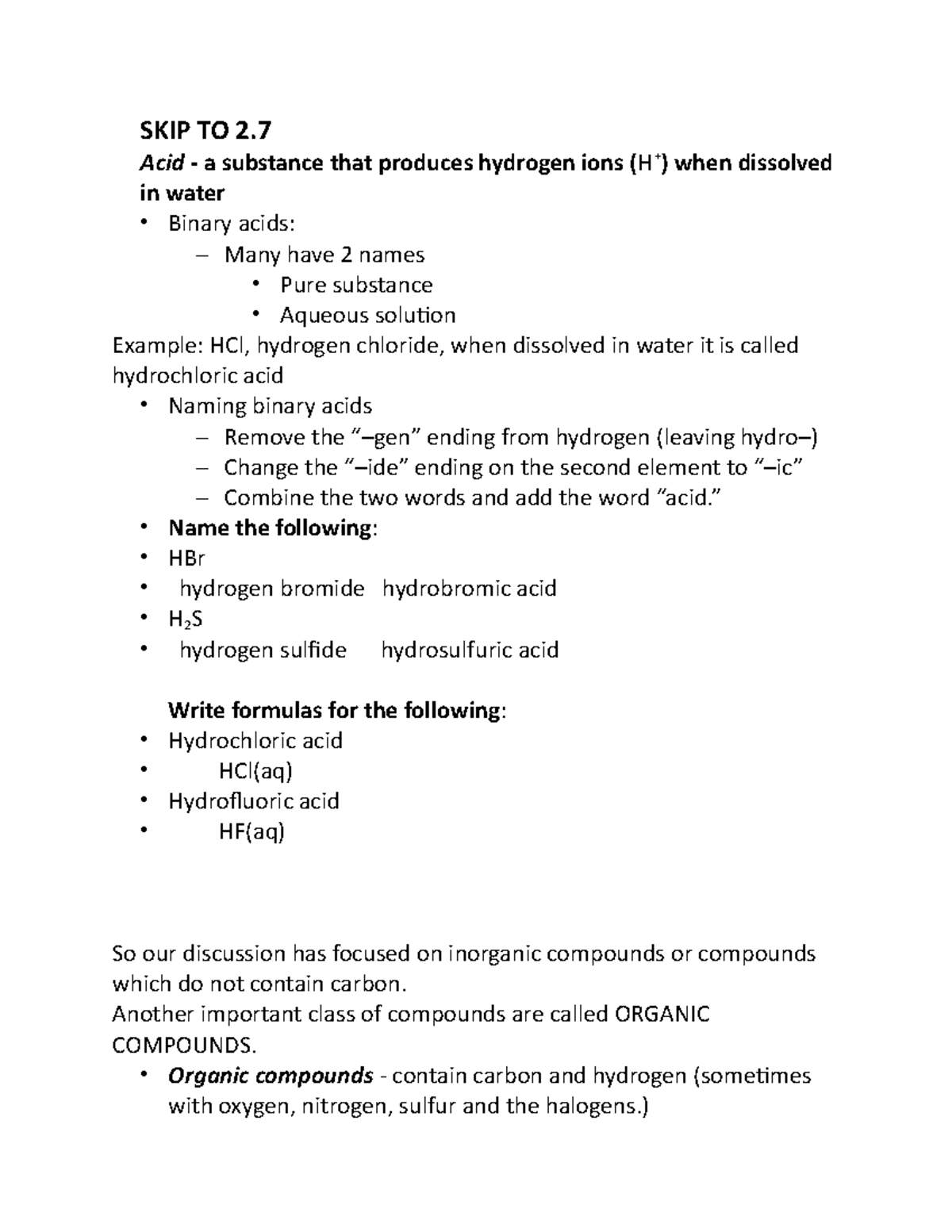 Chapter 4 - Lecture Visual Summaries on Acids for CHM1020C 001 10731 ...