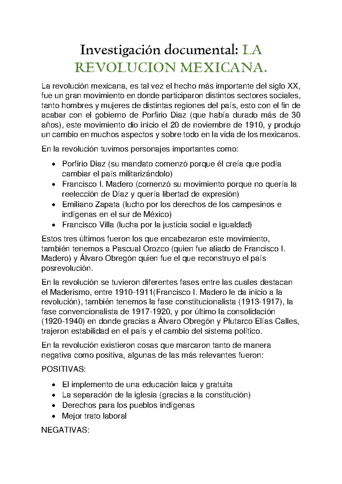 Estudio detallado sobre la Revolución Mexicana: Impactos y Consecuencias - Studocu