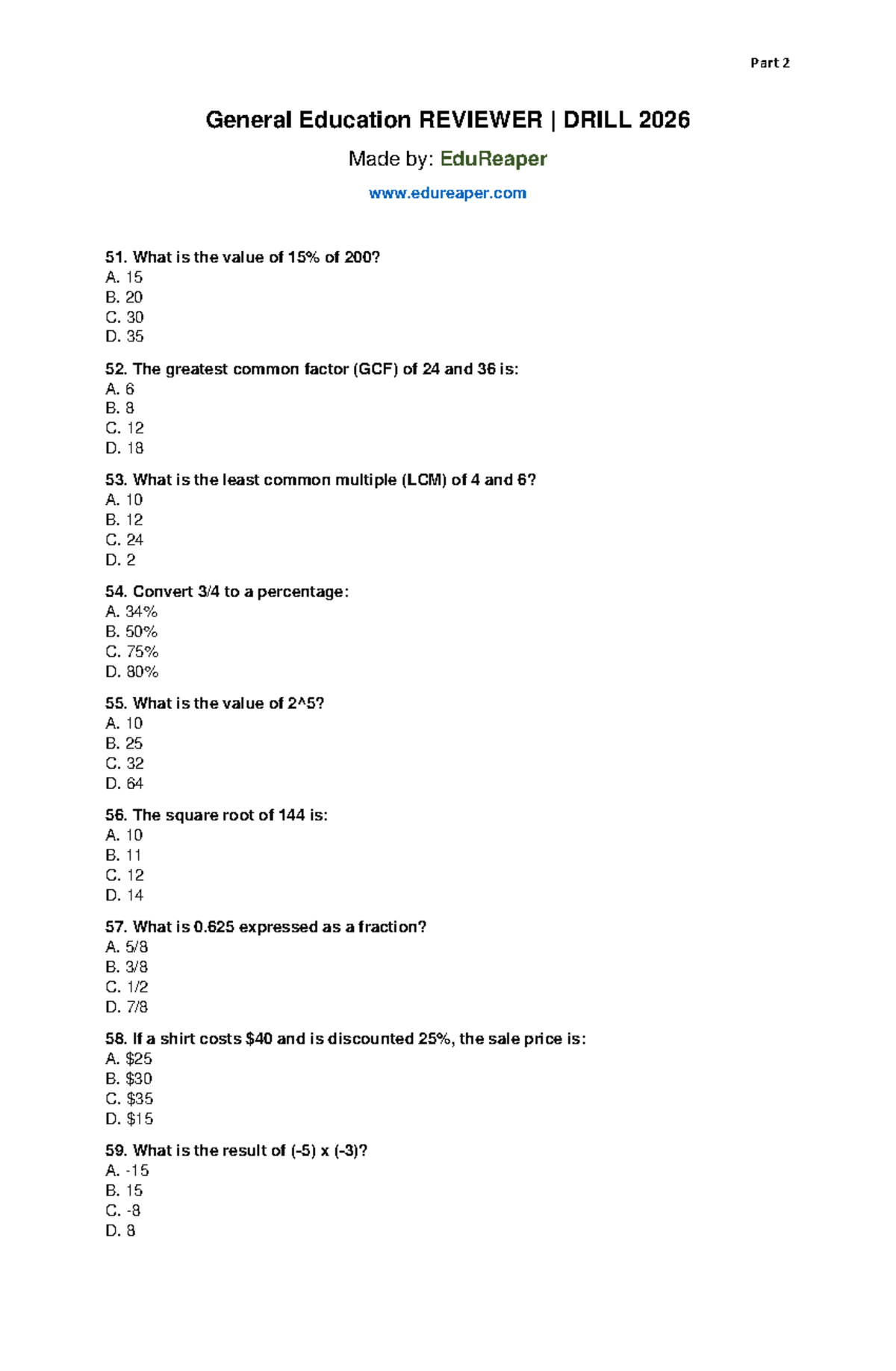 General Education REVIEWER DRILL 2026 with Answers - Studocu