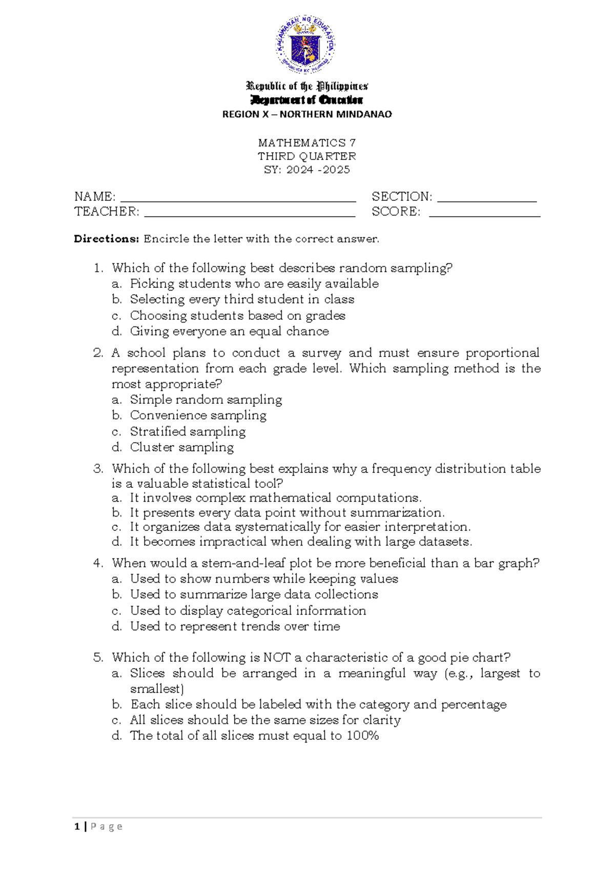 MATH 7 Q3 RUQA - Final Exam Notes on Statistical Sampling and Graphs ...