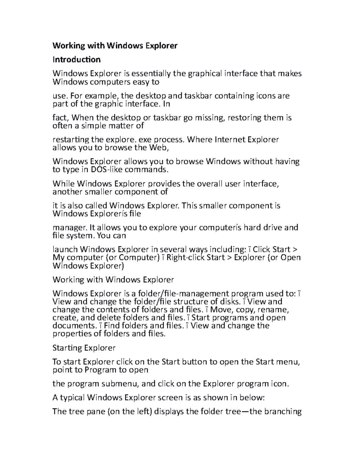Working with Windows Explorer notes - Working with Windows Explorer ...