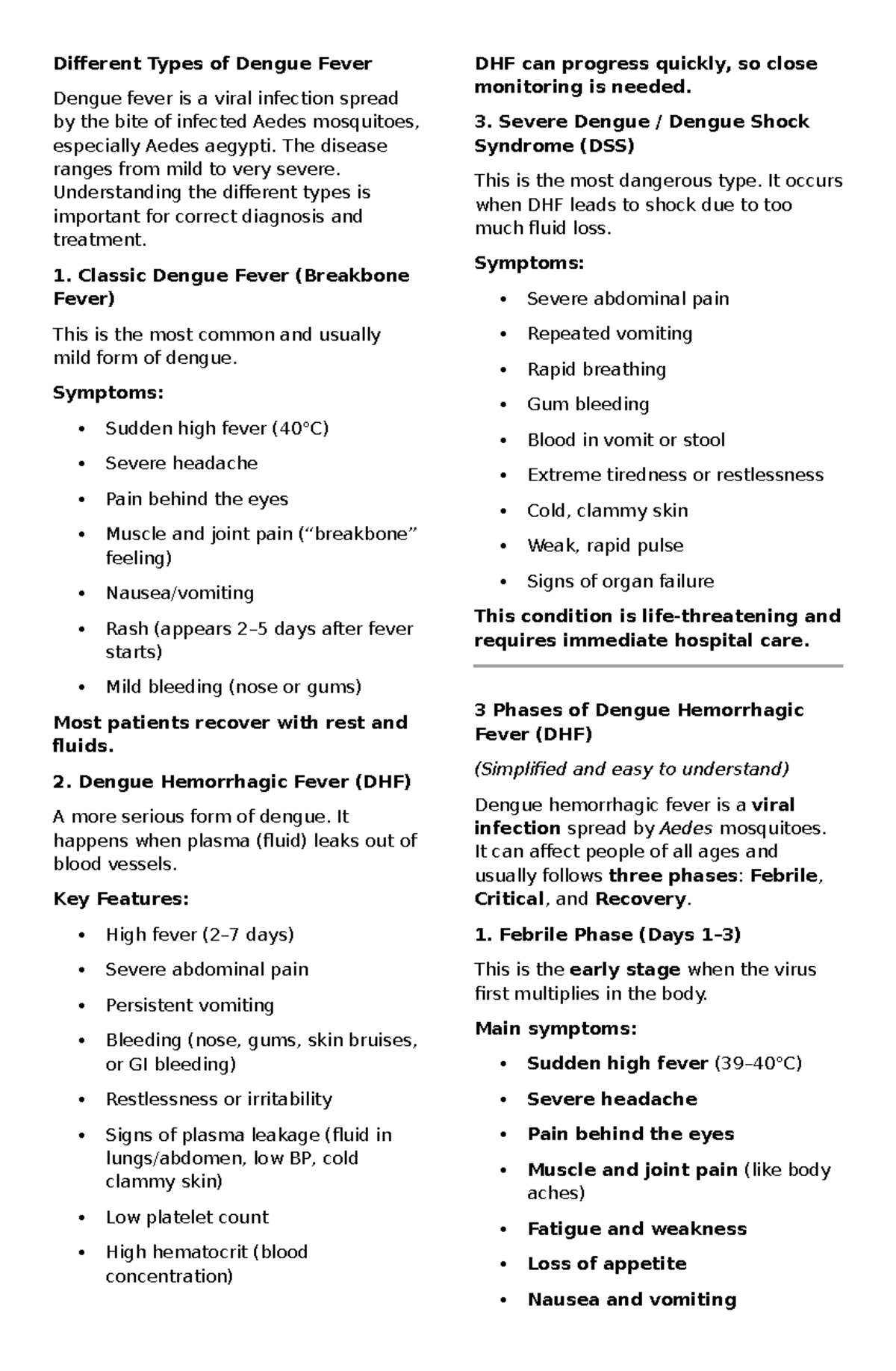 Different Types of Dengue Fever: A Comprehensive Overview - Studocu
