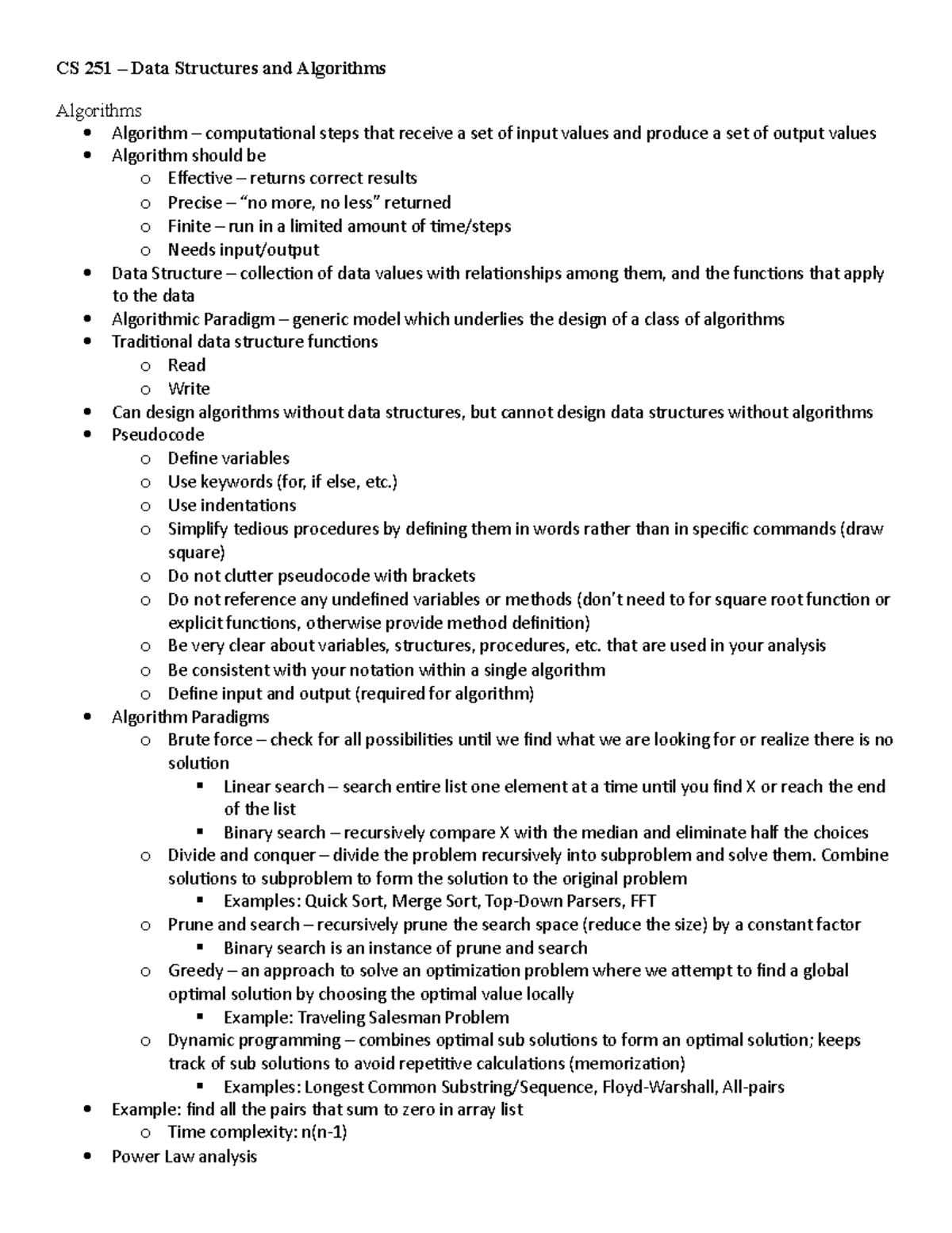 CS 251 Notes - Taken with George Adams - CS 251 – Data Structures and ...