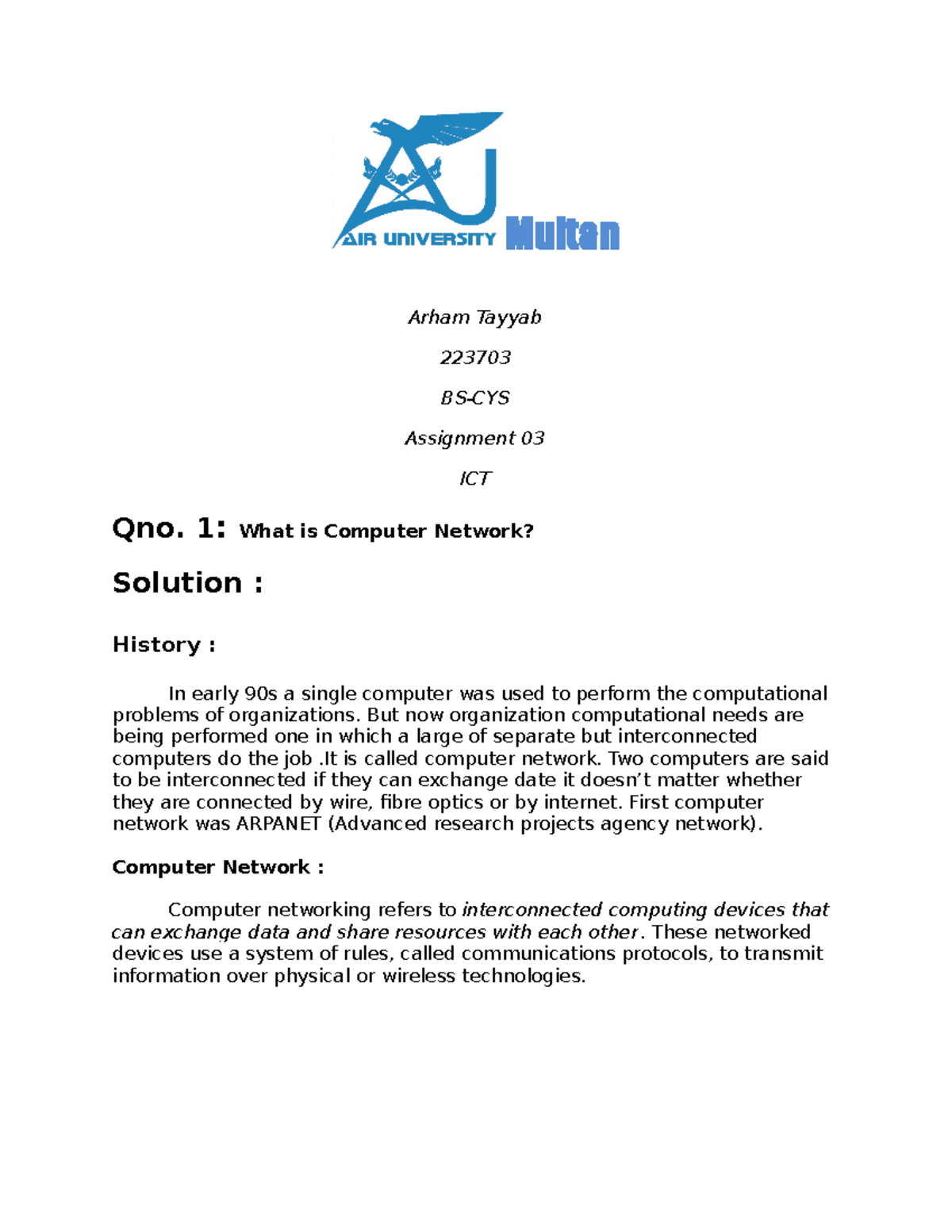ICT Assignment 03: Understanding Computer Networks & Game Algorithms ...