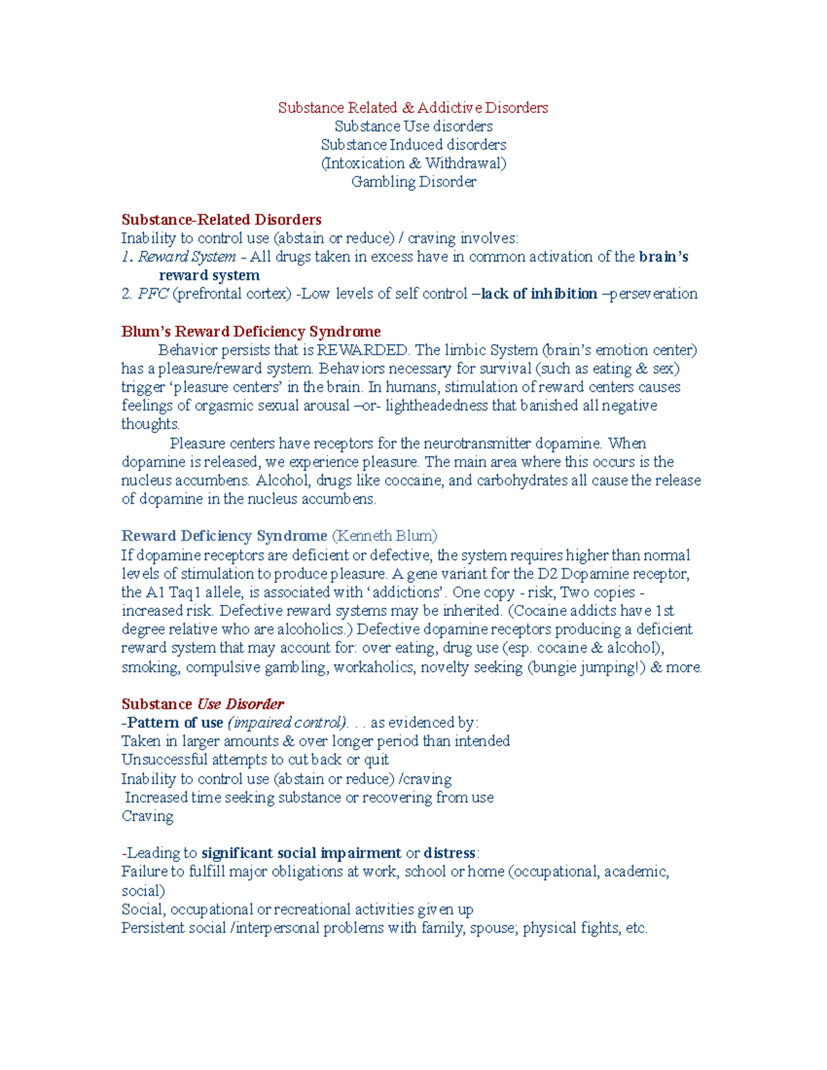 Lecture Notes: Substance Use Disorder Overview & Key Concepts - Studocu