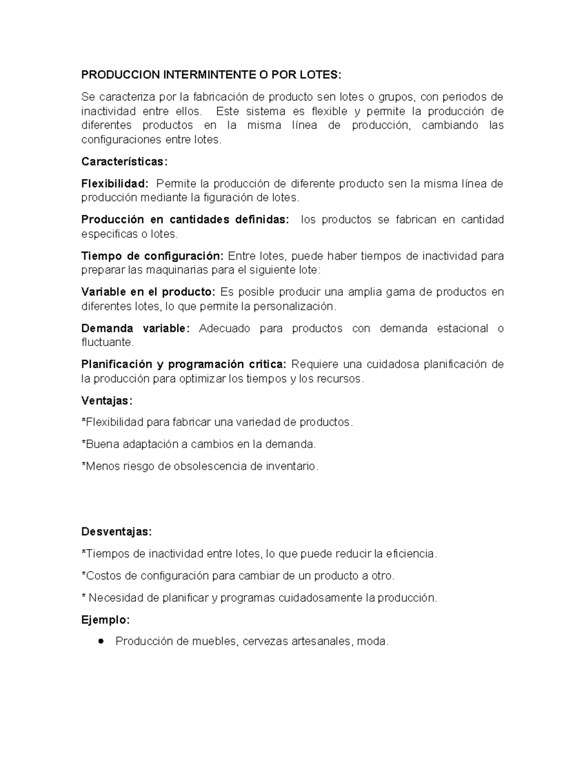 Produccion Intermintente O POR Lotes -Planificacion Programacion de la ...