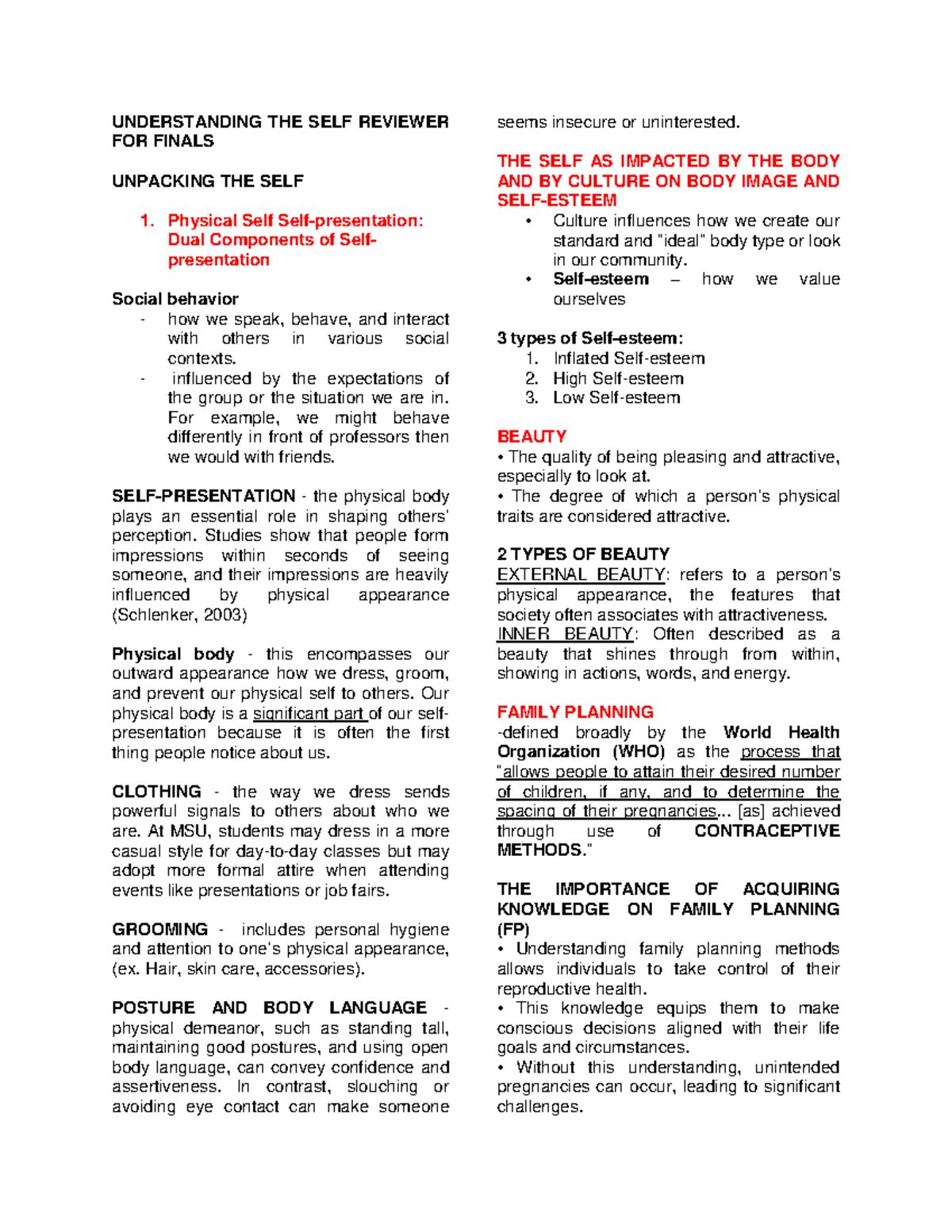 UTS-Finals: Understanding the Self - Comprehensive Reviewer - Studocu
