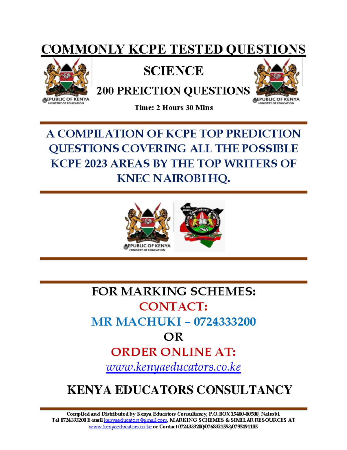 KCPE 2023 Science: 200 Commonly Tested Prediction Questions - Studocu
