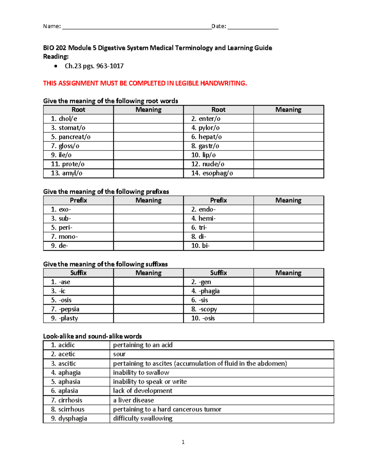 BIO 202 Module 5 Learning Guide: Digestive System Terminology - Studocu