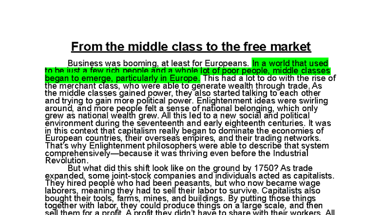 Class Structure and Intro to Capitalism Readings (HIST 101) - Studocu