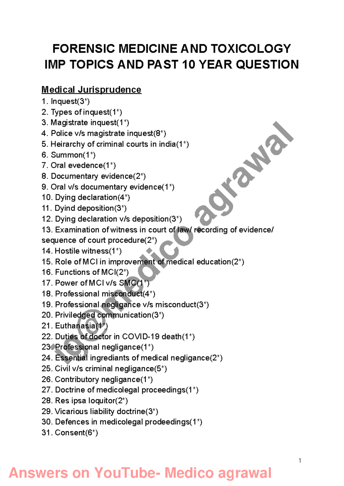 Forensic Medicine and Toxicology: Key Topics & Past 10 Years Qs (MED ...