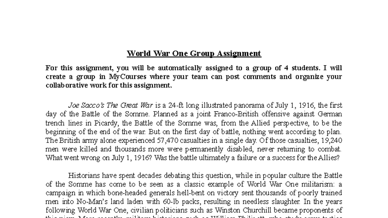 WWI Group Assignment: Analyzing The Great War by Sacco - Studocu