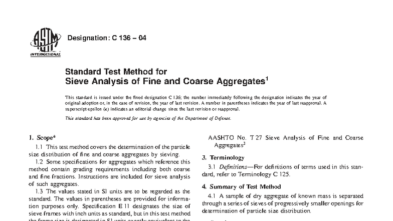 ASTM C136-04 Standard Test Method for Sieve Analysis of Aggregates ...