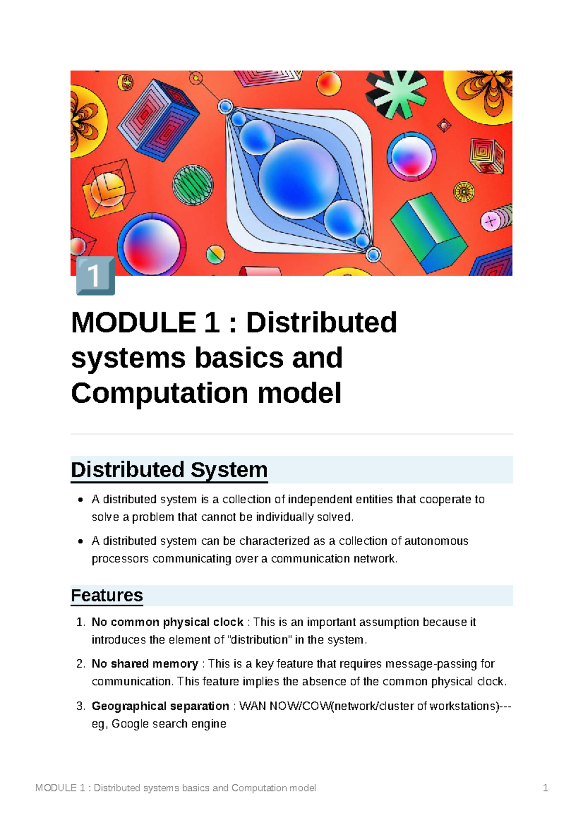 Module 1: Basics of Distributed Systems & Computation Model - Studocu