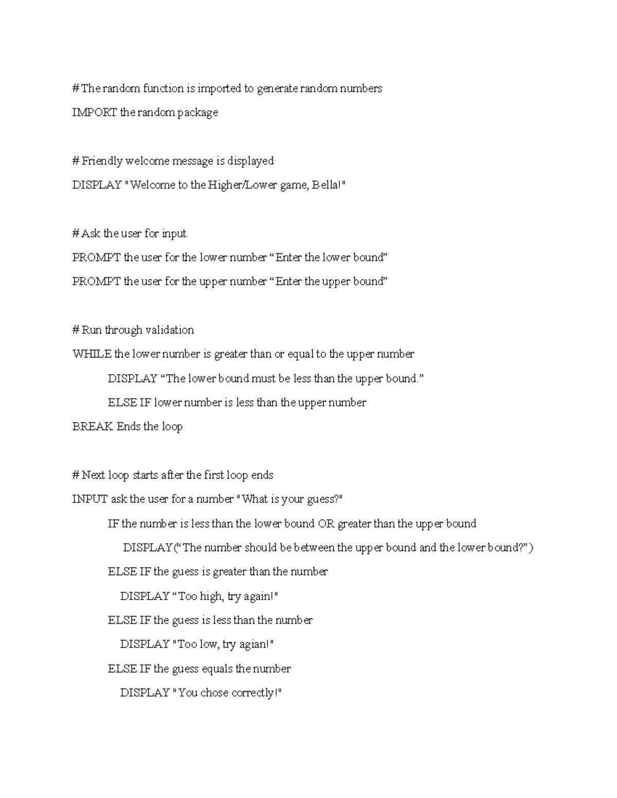 4-3 Pseudocode: Random Number Guessing Game Logic - Studocu