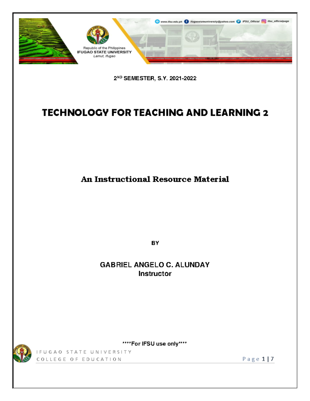 Technology for Teaching and Learning 2 Module 1 Lesson 1 - I F U G A O ...