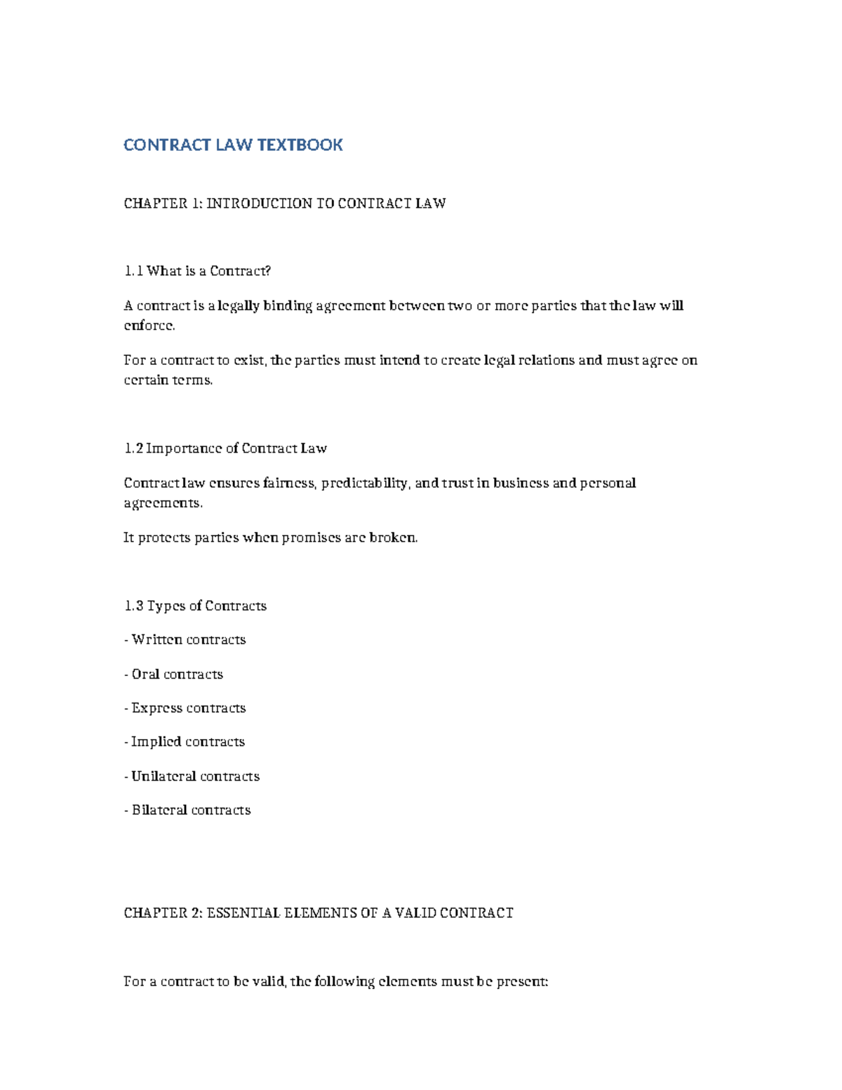 Contract Law Textbook: Chapter 1 - Introduction to Contract Law - Studocu