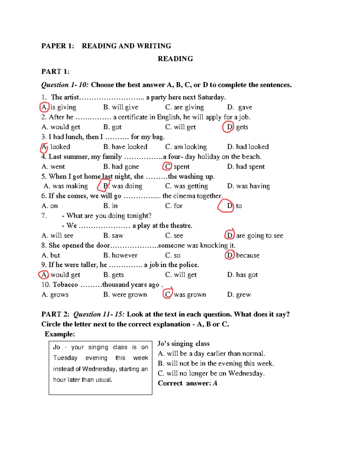 PAPER 1: READING AND WRITING TEST 1 - VZ DAB E - Studocu