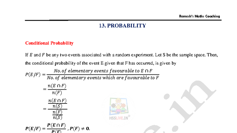 Maths Coaching 13: Conditional Probability and Its Applications - Studocu
