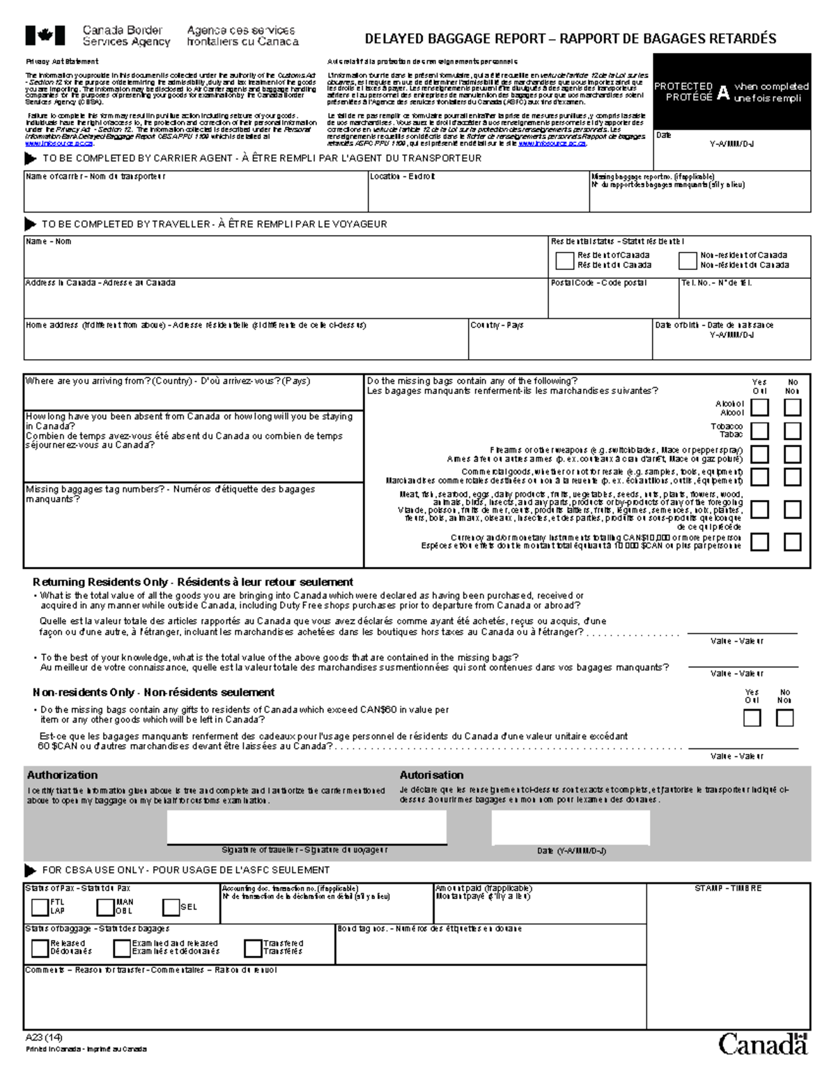 Delayed Baggage Report - A23 Form Instructions - Studocu