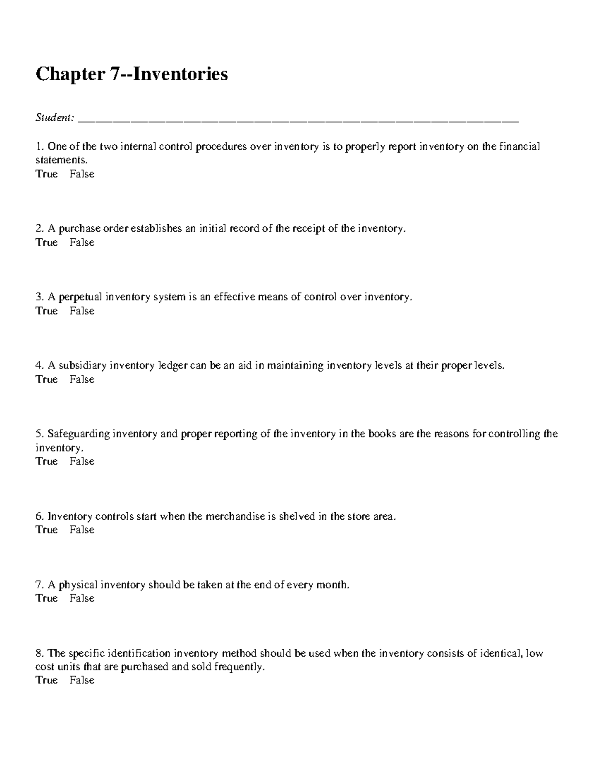 Chapter 7-Inventories - Chapter 7-Inventories Student: - Studocu