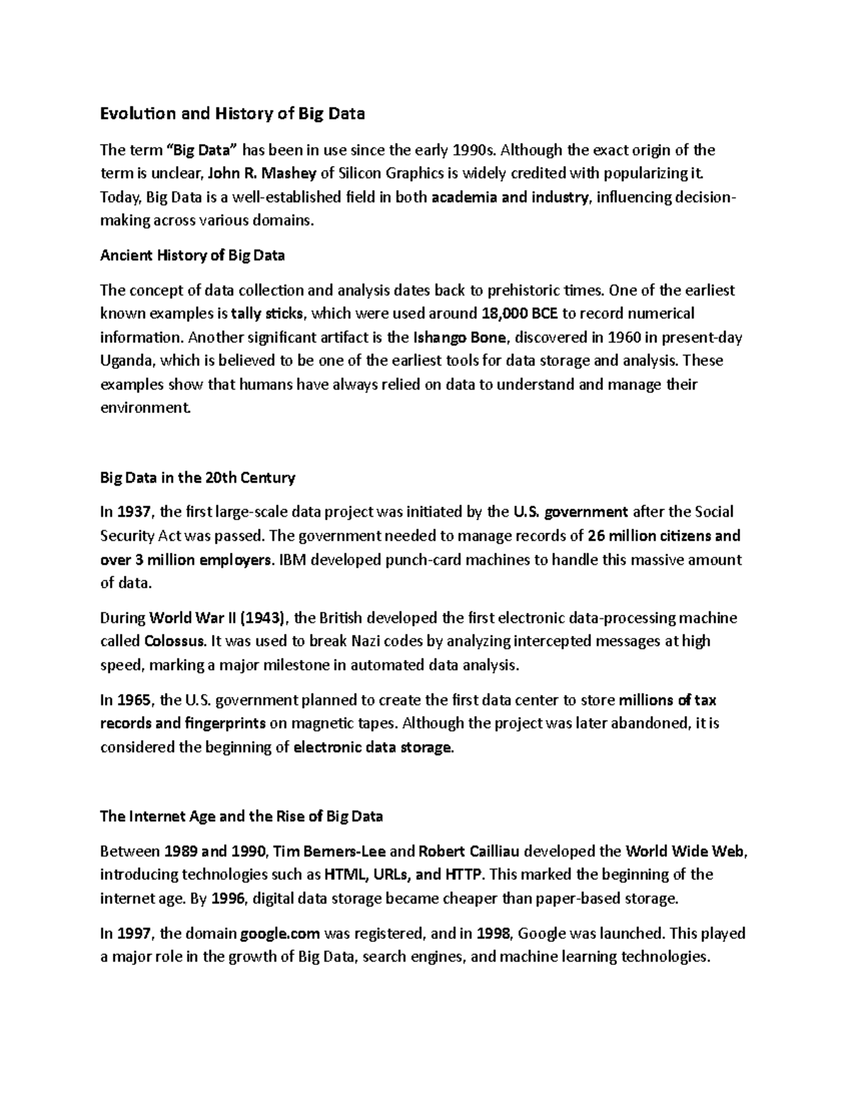 Unit 2: Summary of Big Data Evolution and Analytics - Studocu