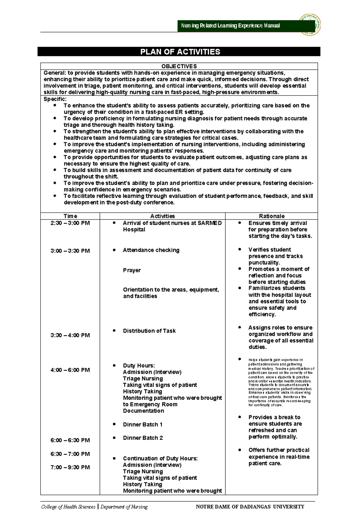 POA - A good example of doing your POA during RLE activities. - Nursing ...
