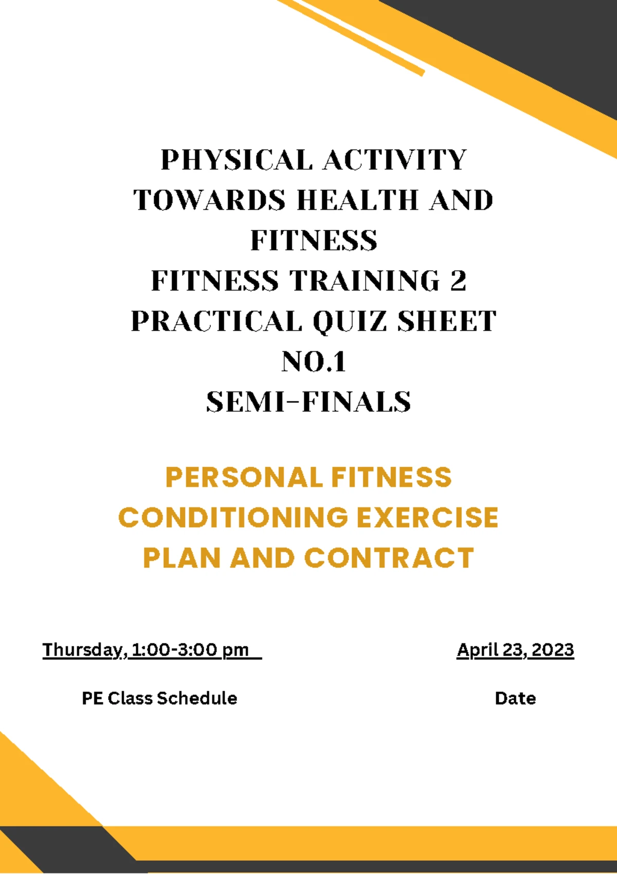 PT#1 - Safety Precautions and Pulse Rate Assessment for Activities ...