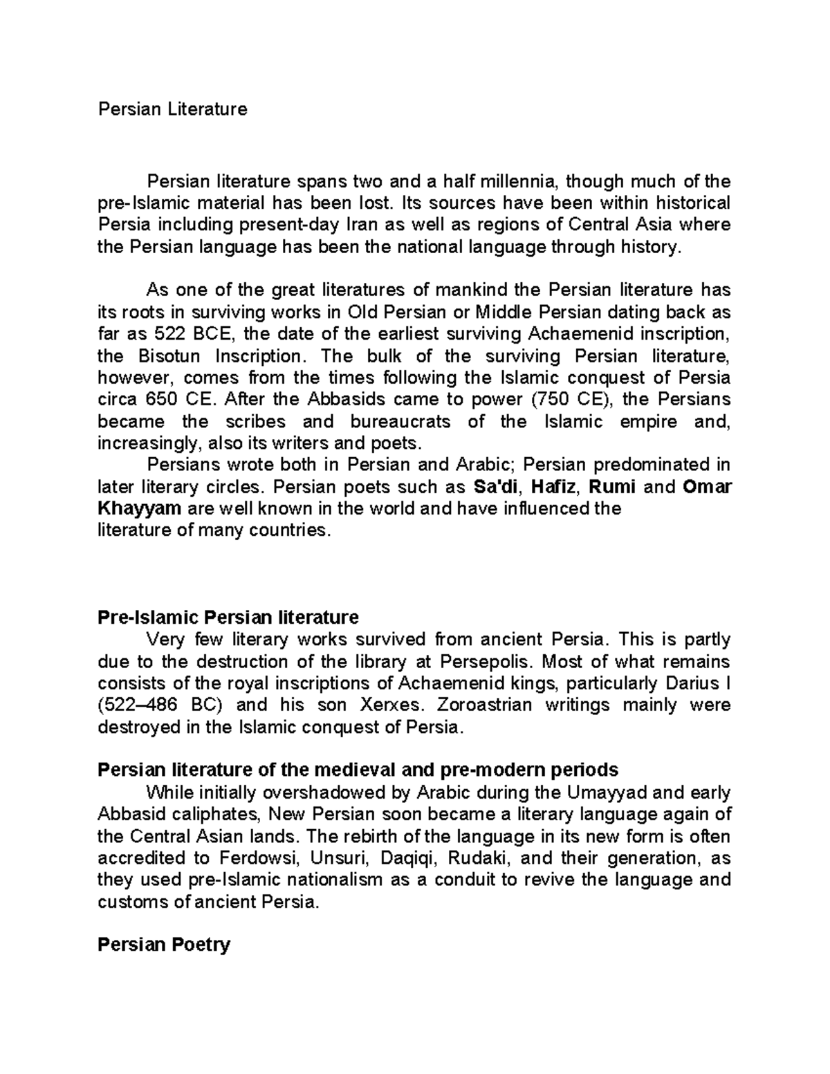 Persian Literature Overview - Edlit 104 L10 - Studocu