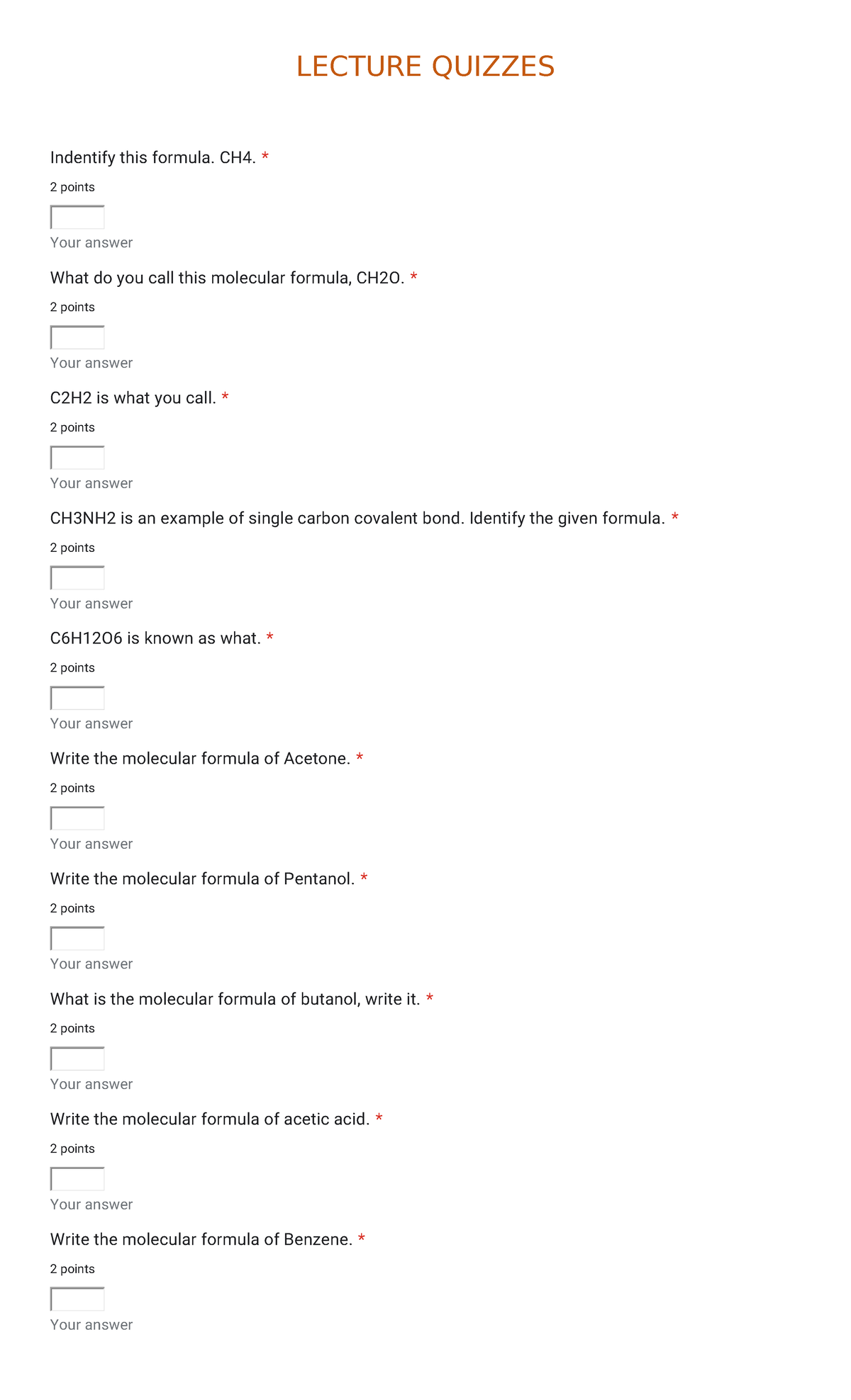 Biochem Quizzes: Molecular Formulas & Chemical Reactions - Studocu
