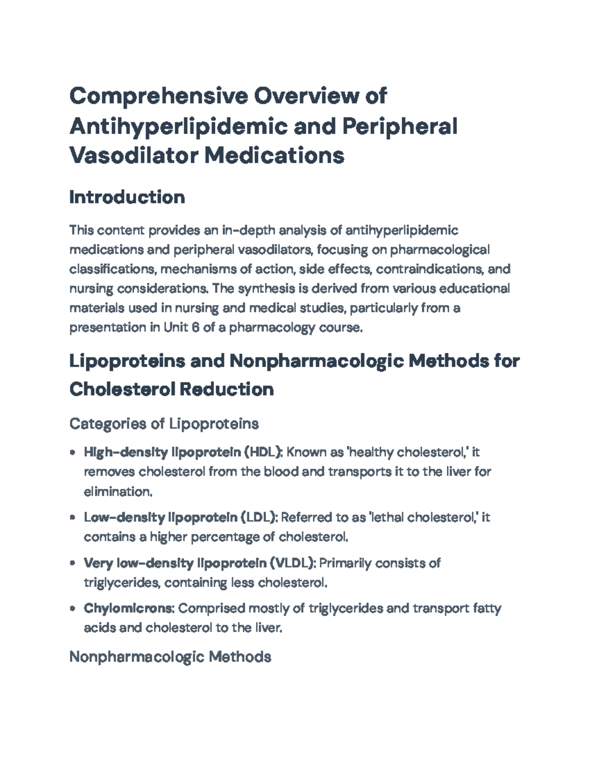 Antihyperlipidemic & Peripheral Vasodilators: Pharmacology Overview ...