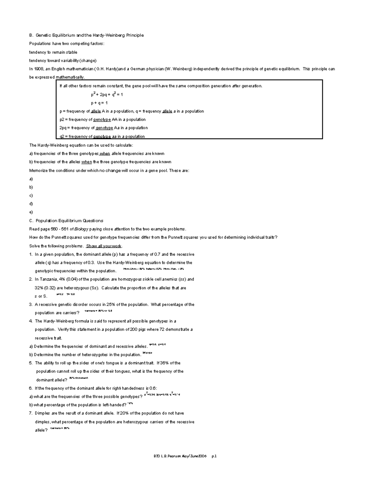 Bio 30 - Hardy-Weinberg Principle & Genetic Equilibrium Notes - Studocu