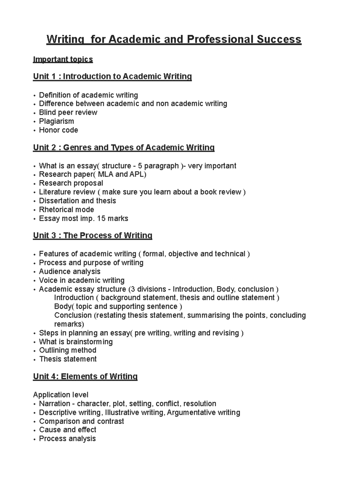 Academic Writing Essentials: Unit Summaries & Key Concepts - Studocu