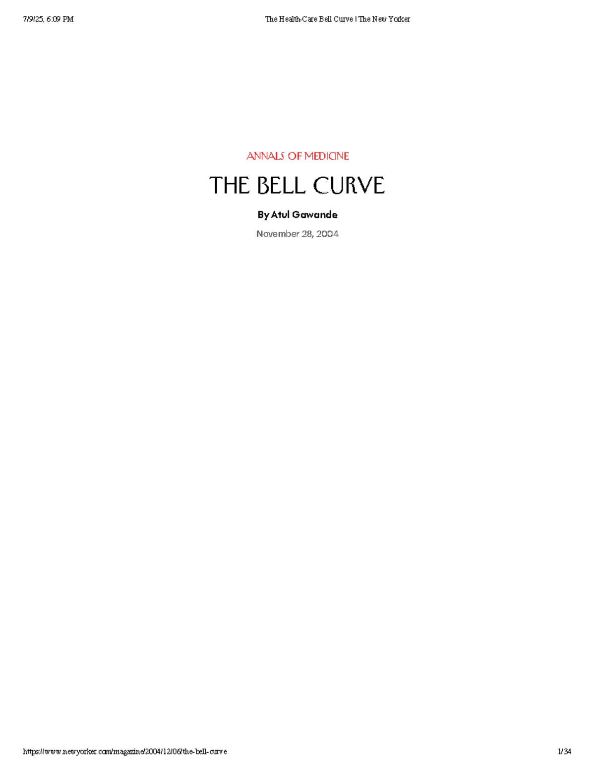 The Health-Care Bell Curve: Insights from Atul Gawande's Analysis - Studocu