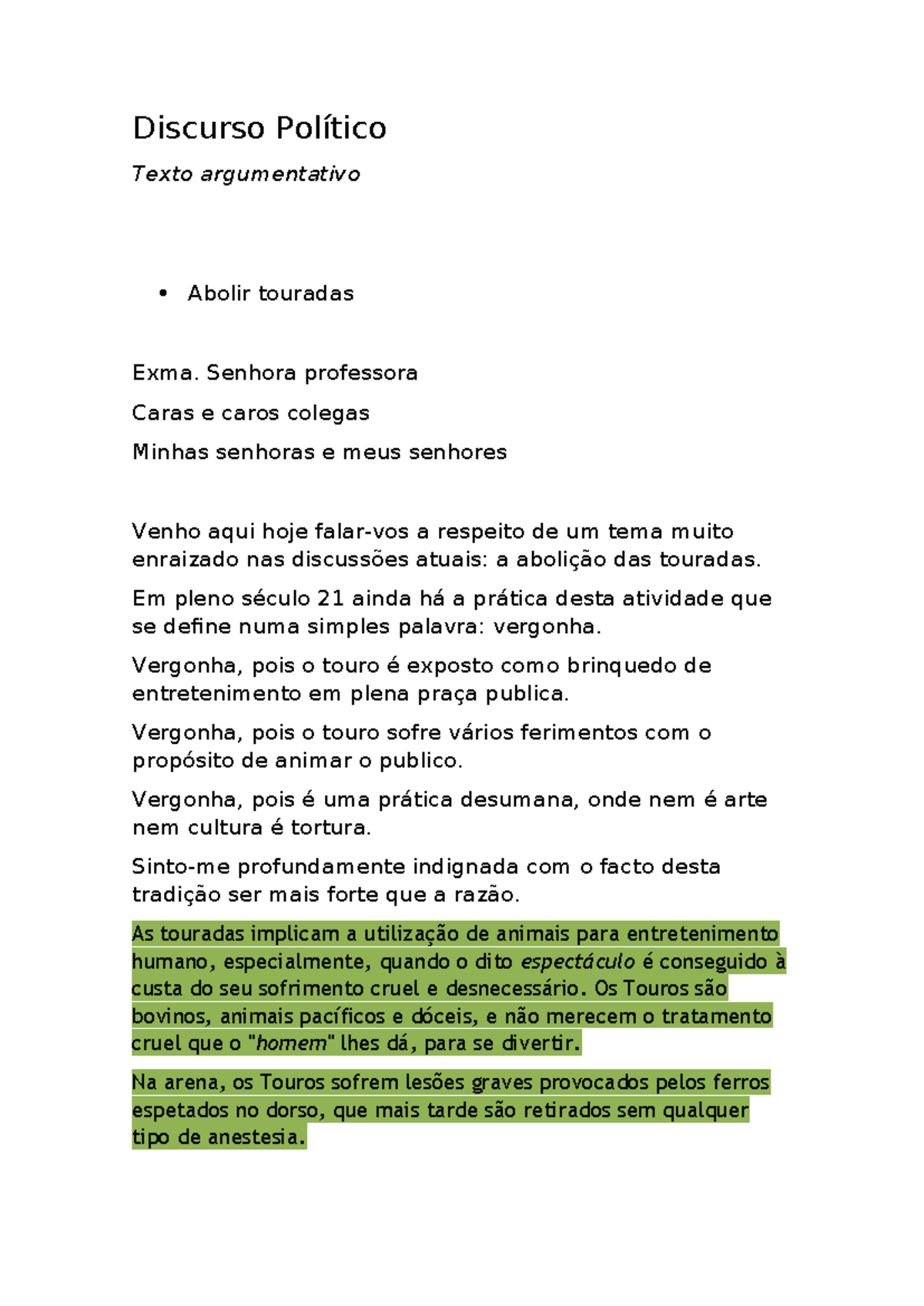 Discurso Político - Discurso Político Texto argumentativo Abolir ...