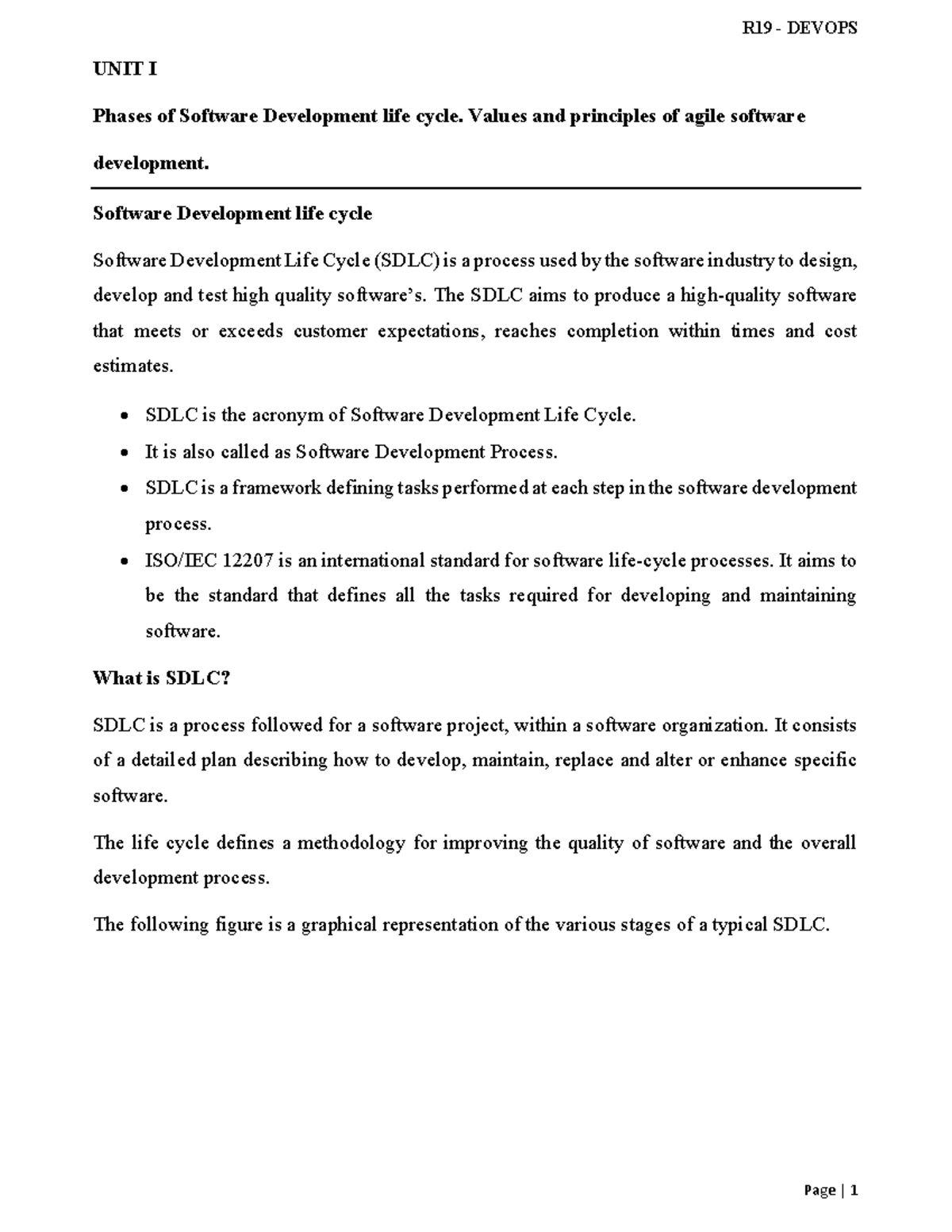 R19 DevOps Unit 1: Software Development Life Cycle Overview - Studocu