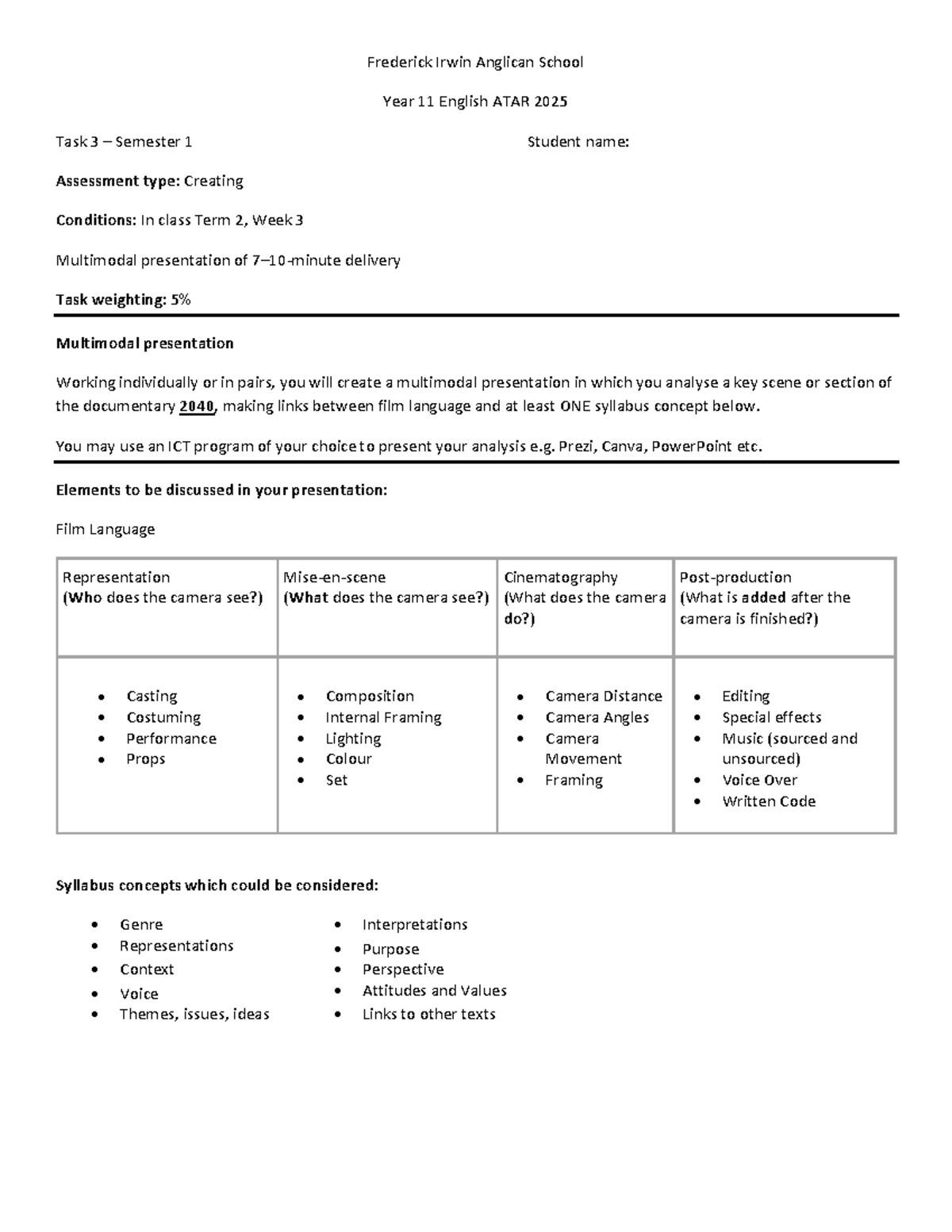 Task 3 2025 - Yr 11 English ATAR - Multimodal Presentation Analysis ...