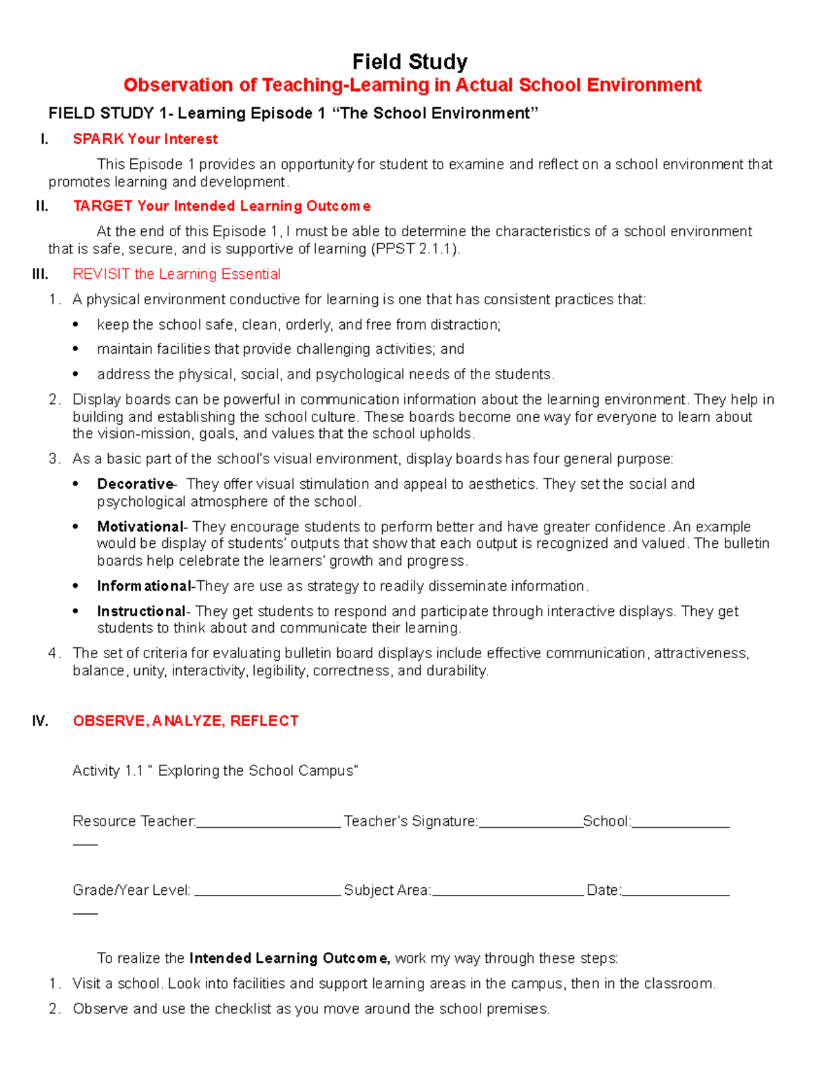 FS-episode-1 - Field Study Observation of Teaching-Learning in Actual ...