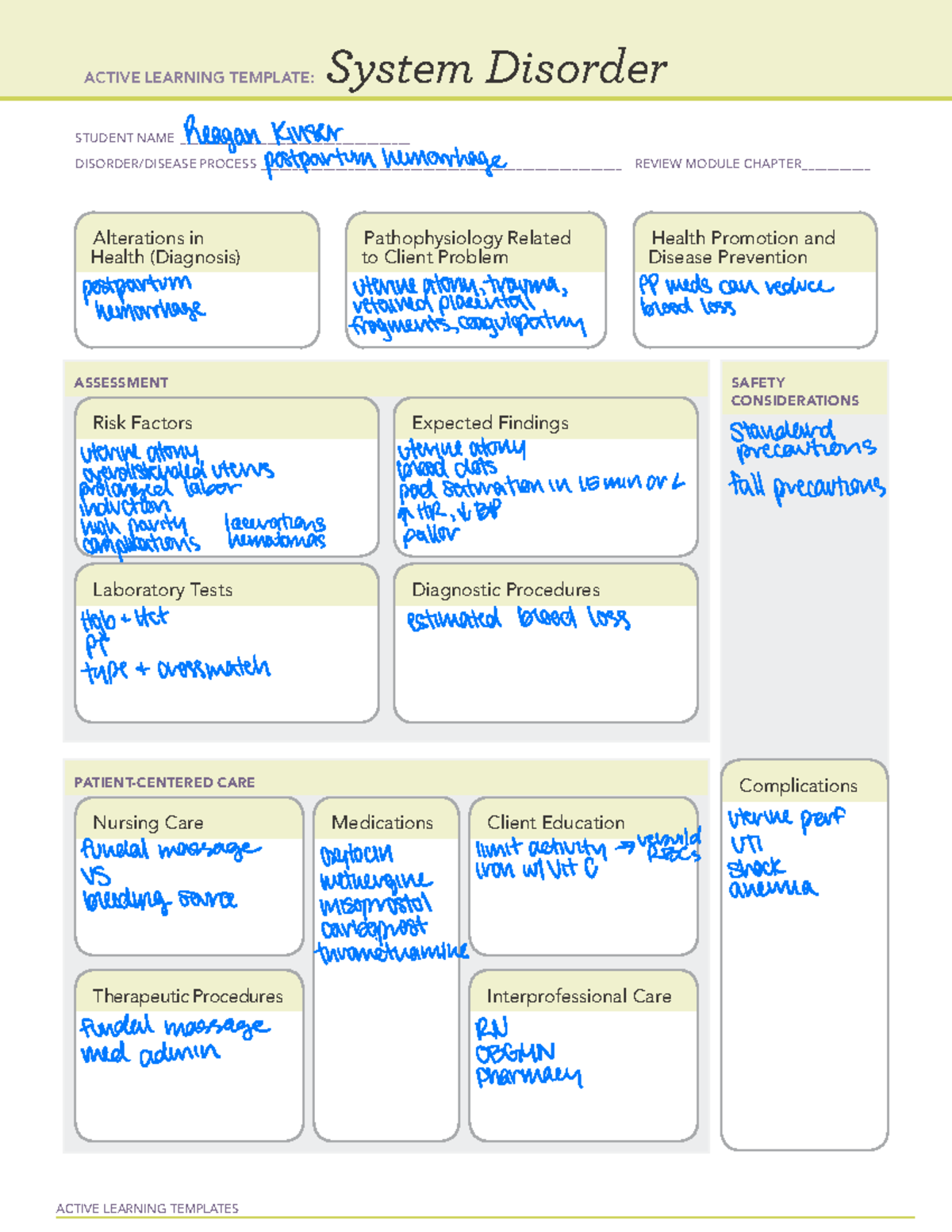 Active learning template: System disorder postpartum hemorrhage (ATI ...