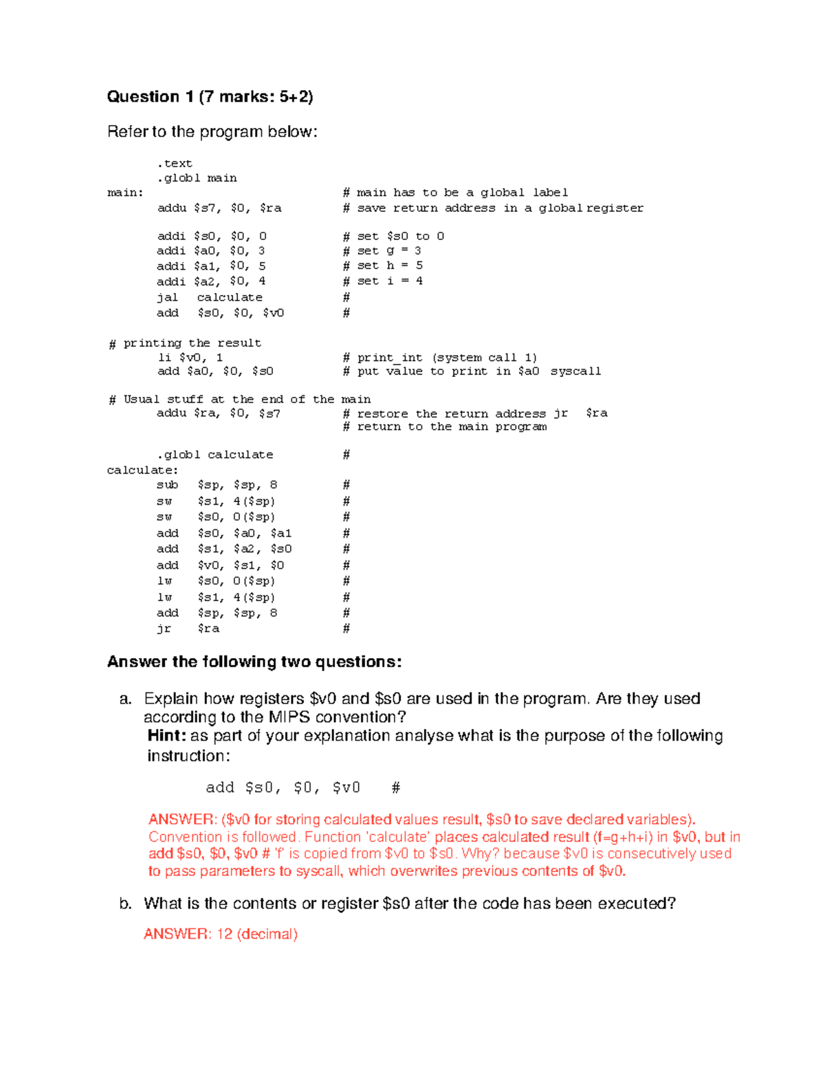 MIPS Assembly Language Exam Paper B Answers - Studocu
