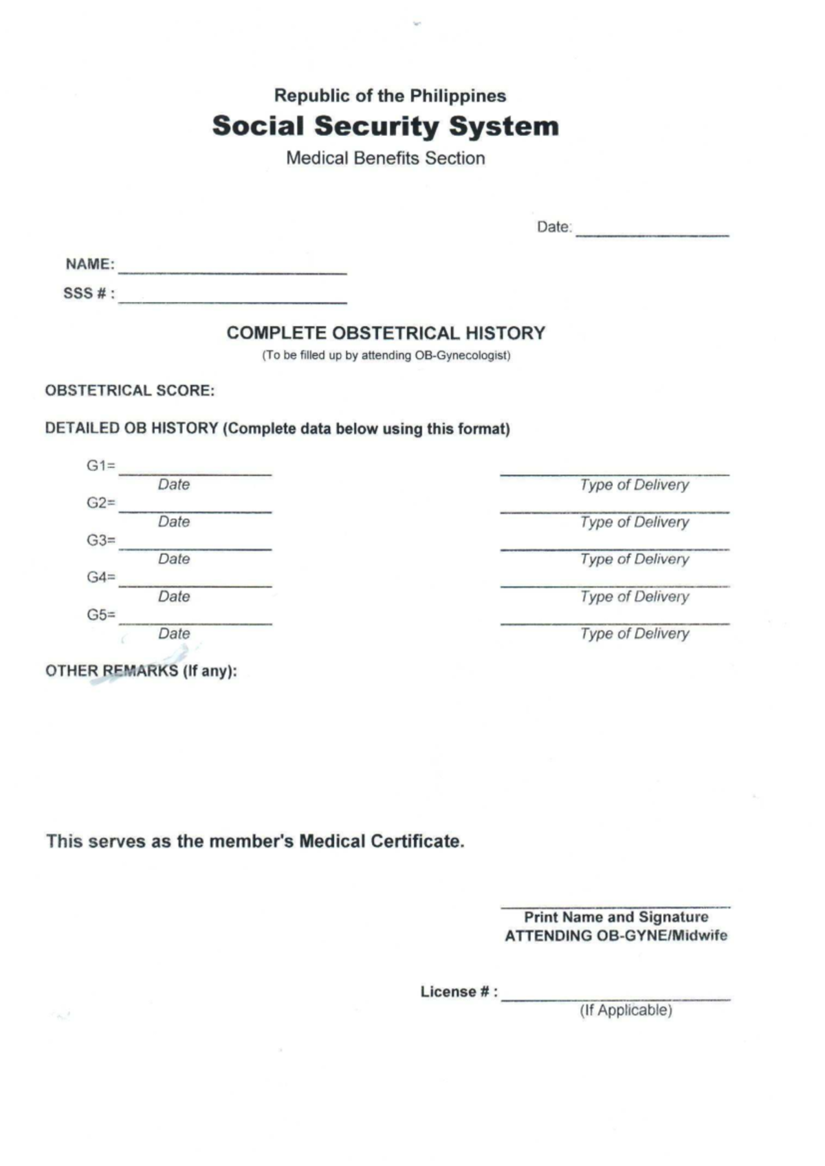 SSS Obstetrical History Form for Medical Certification - Studocu