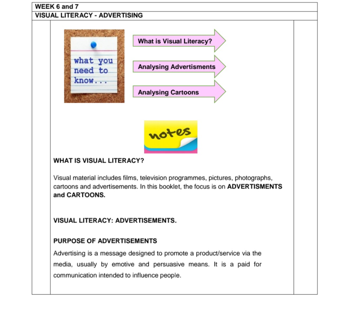 Visual Literacy in Advertising: Insights from Weeks 6 & 7 (ATGKA) - Studocu