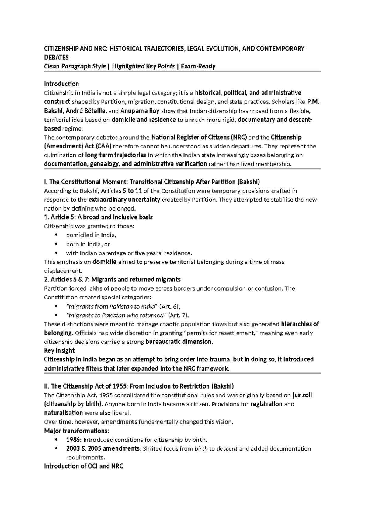 CIT 101: Citizenship and NRC - Historical Context and Legal Evolution ...