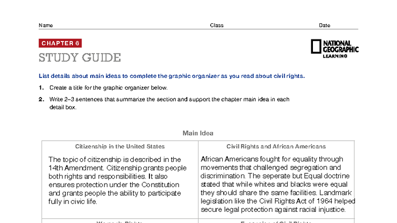 AMERICAN GOVERNMENT CHAPTER 6 STUDY GUIDE: Civil Rights Overview - Studocu