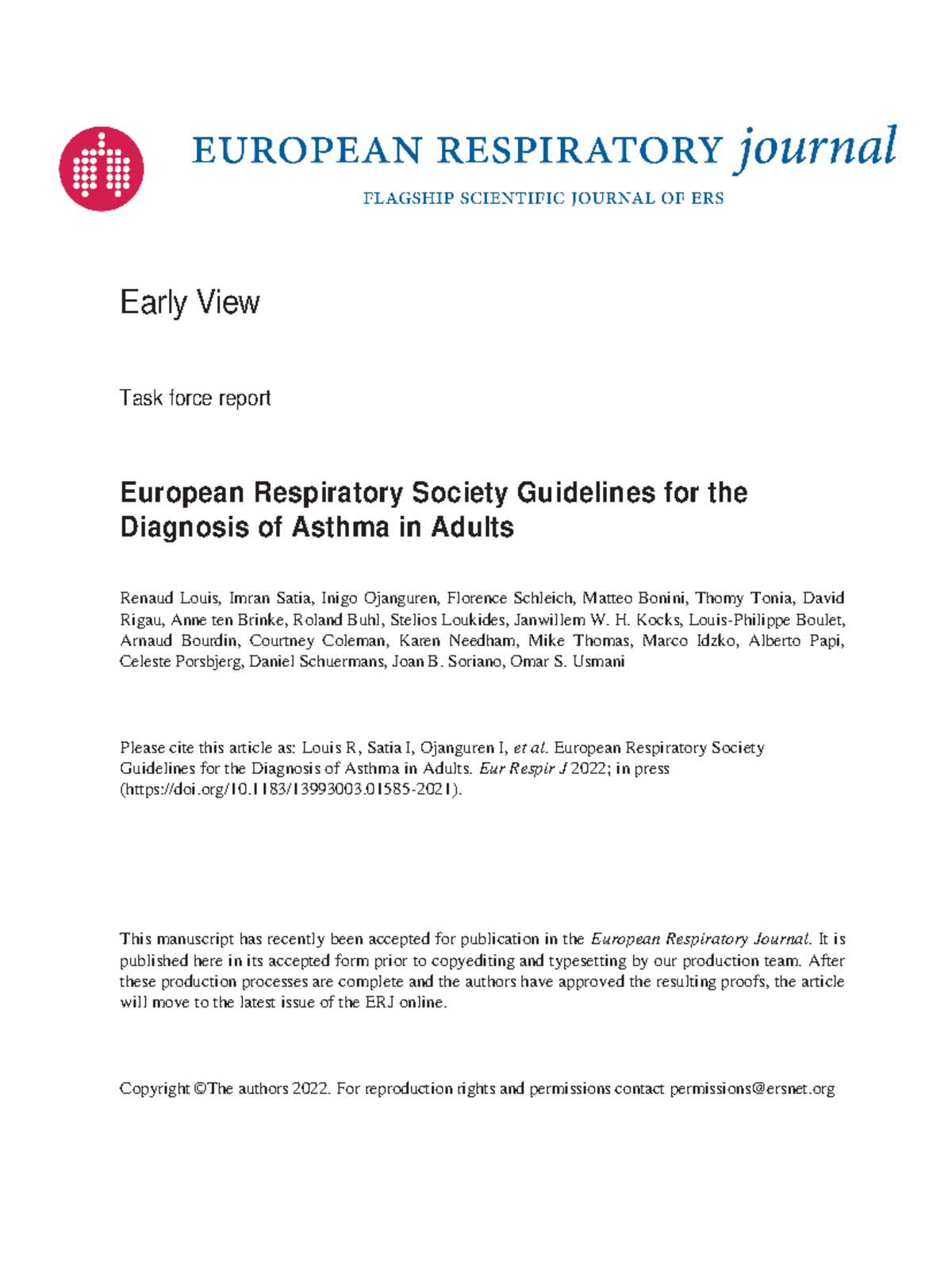ASMA ERS 2021 - Asma - Early View Task force report European ...