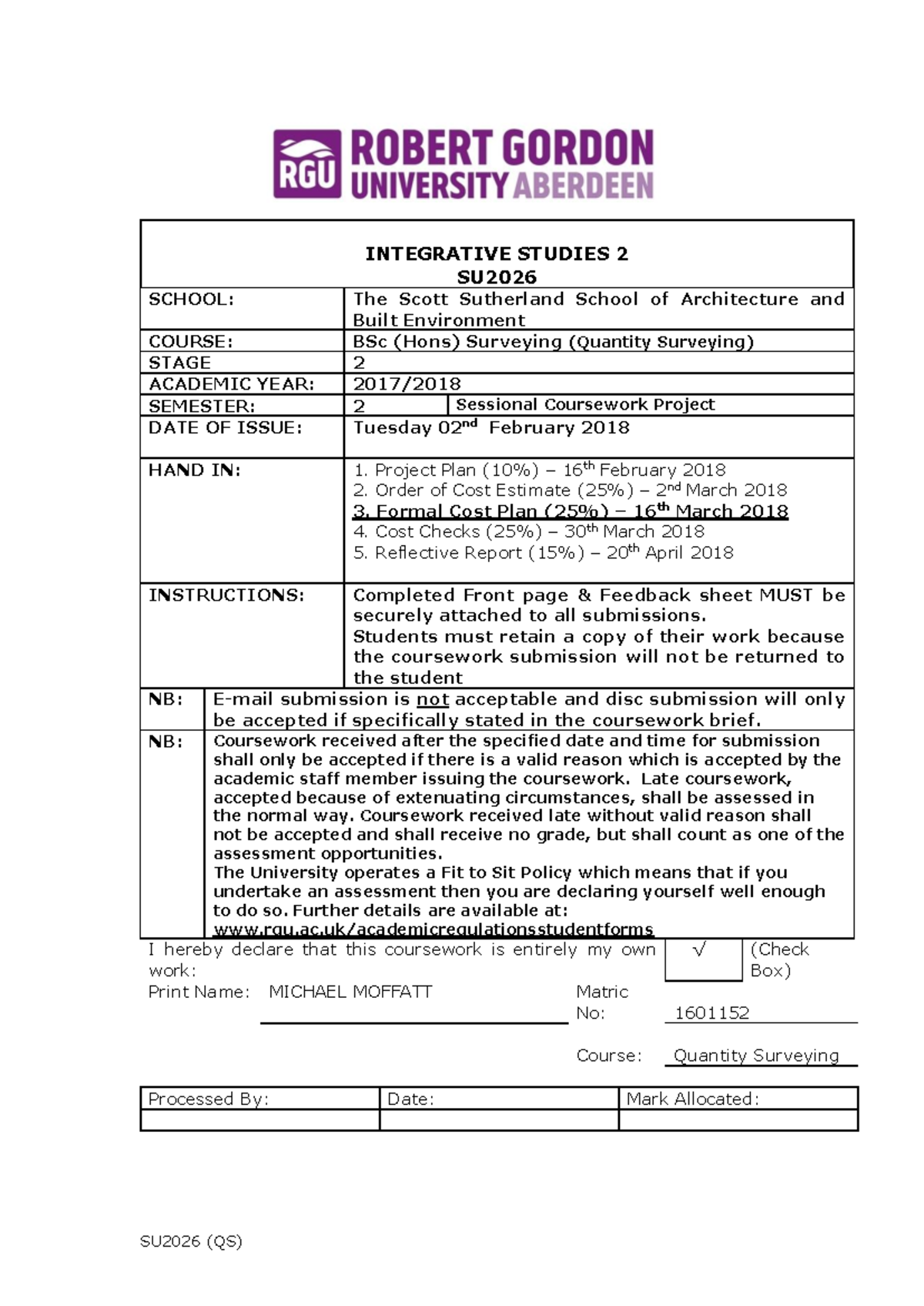 Formal Cost Plan Submission - INTEGRATIVE STUDIES 2 SU2026 SCHOOL ...