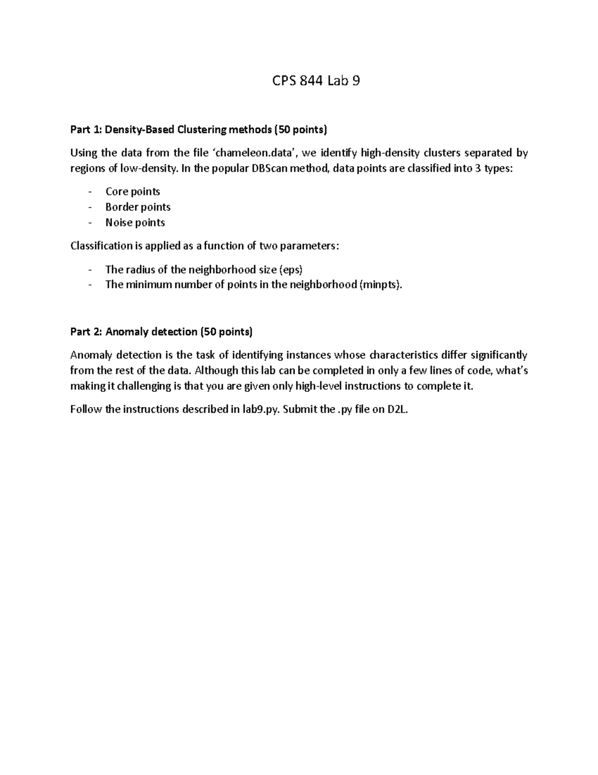 CPS 844 Lab 9: Clustering Methods & Anomaly Detection - Studocu